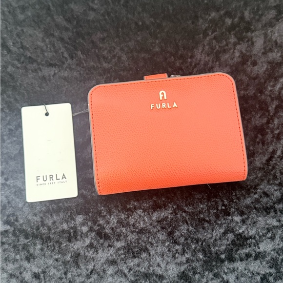 Furla | Bags | New Furla Medium Camelia Orange Leather Bifold Wallet ...